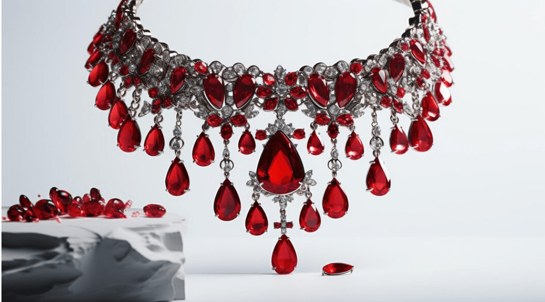 Red Diamond Ruby Jewelry Set | Diamond Ruby Choker | My Rivaaz – MyRivaaz