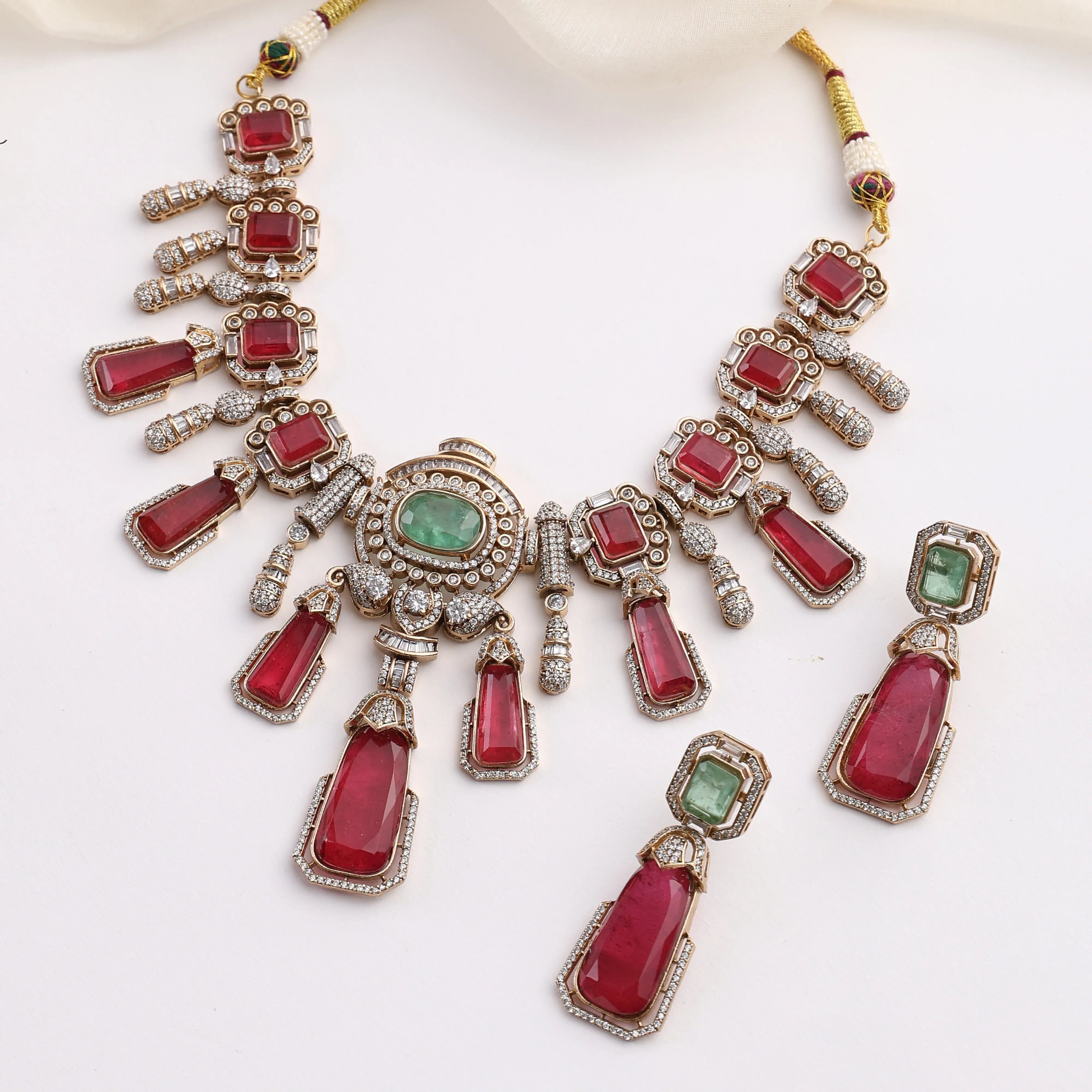 Elara Ruby Mint Royale Necklace Set | Antique Gold Plated Mint Doublet ...